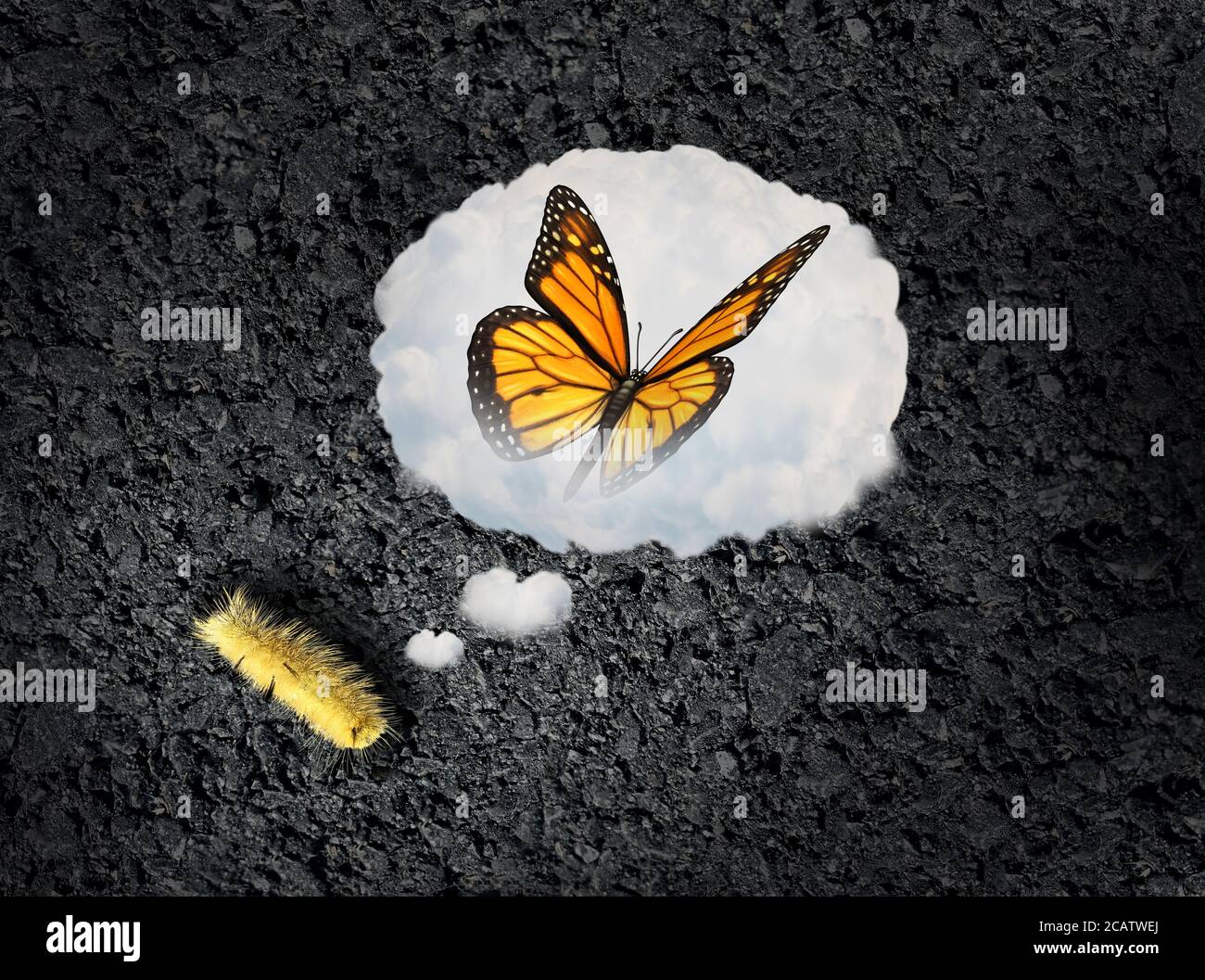 Ambition concept and aspiration idea as a caterpillar dreaming of ...