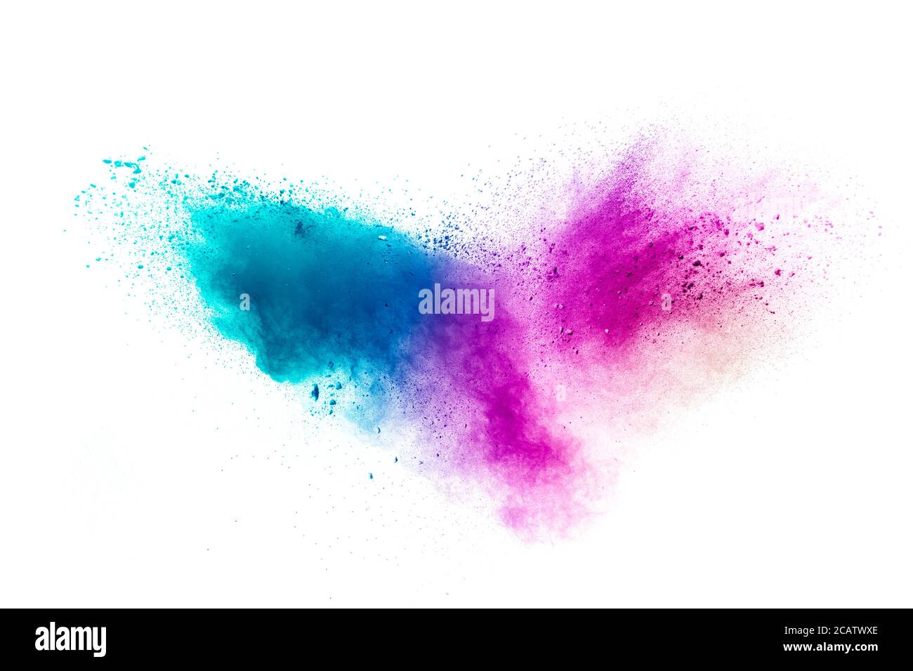 Abstract multicolored powder splash on white background.Freeze motion ...
