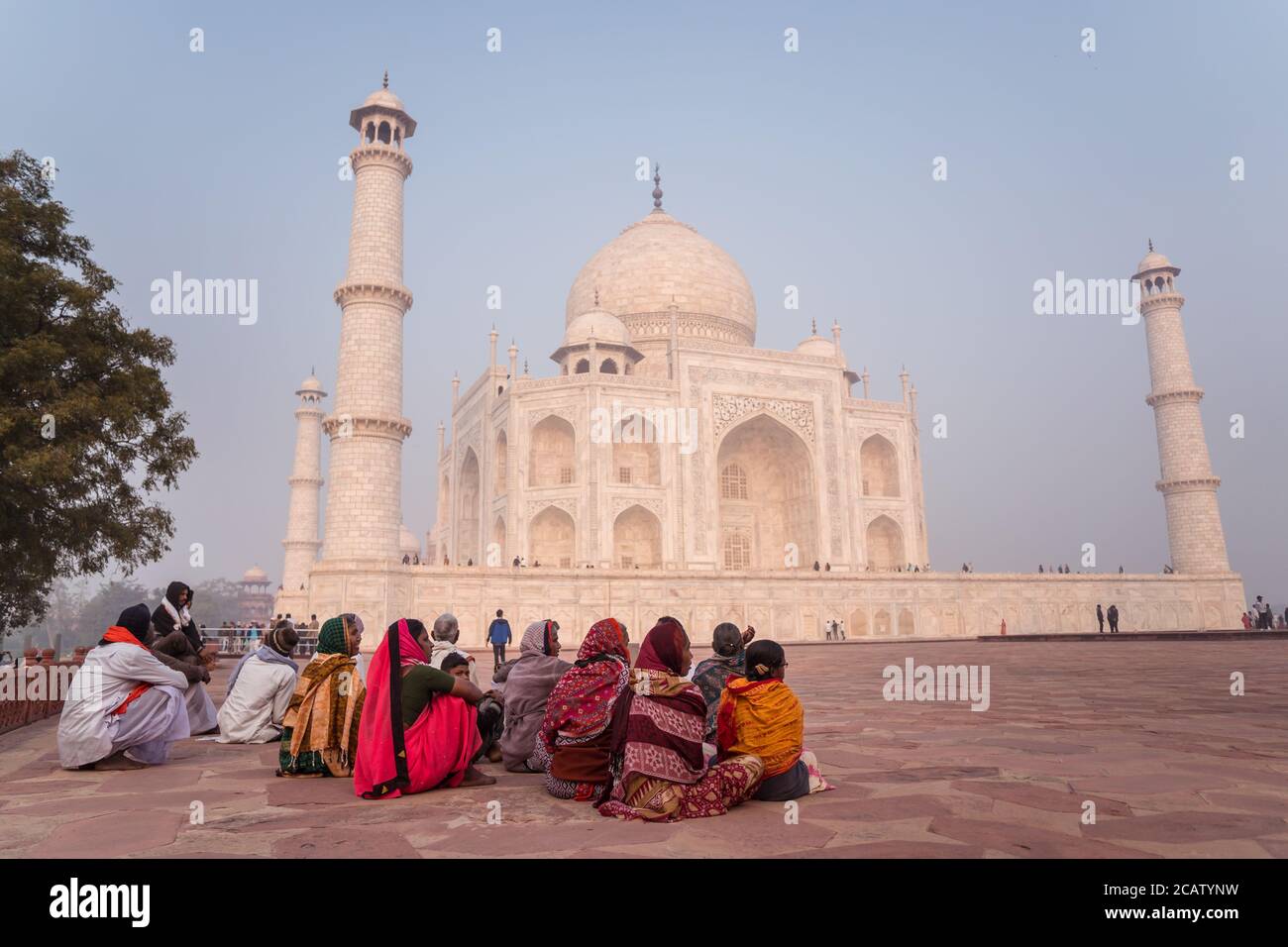 Taj Mahal, Agra / India - February 23, 2020: group of indian tourists ...
