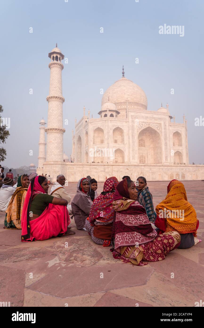 Taj Mahal, Agra / India - February 23, 2020: group of indian tourists ...