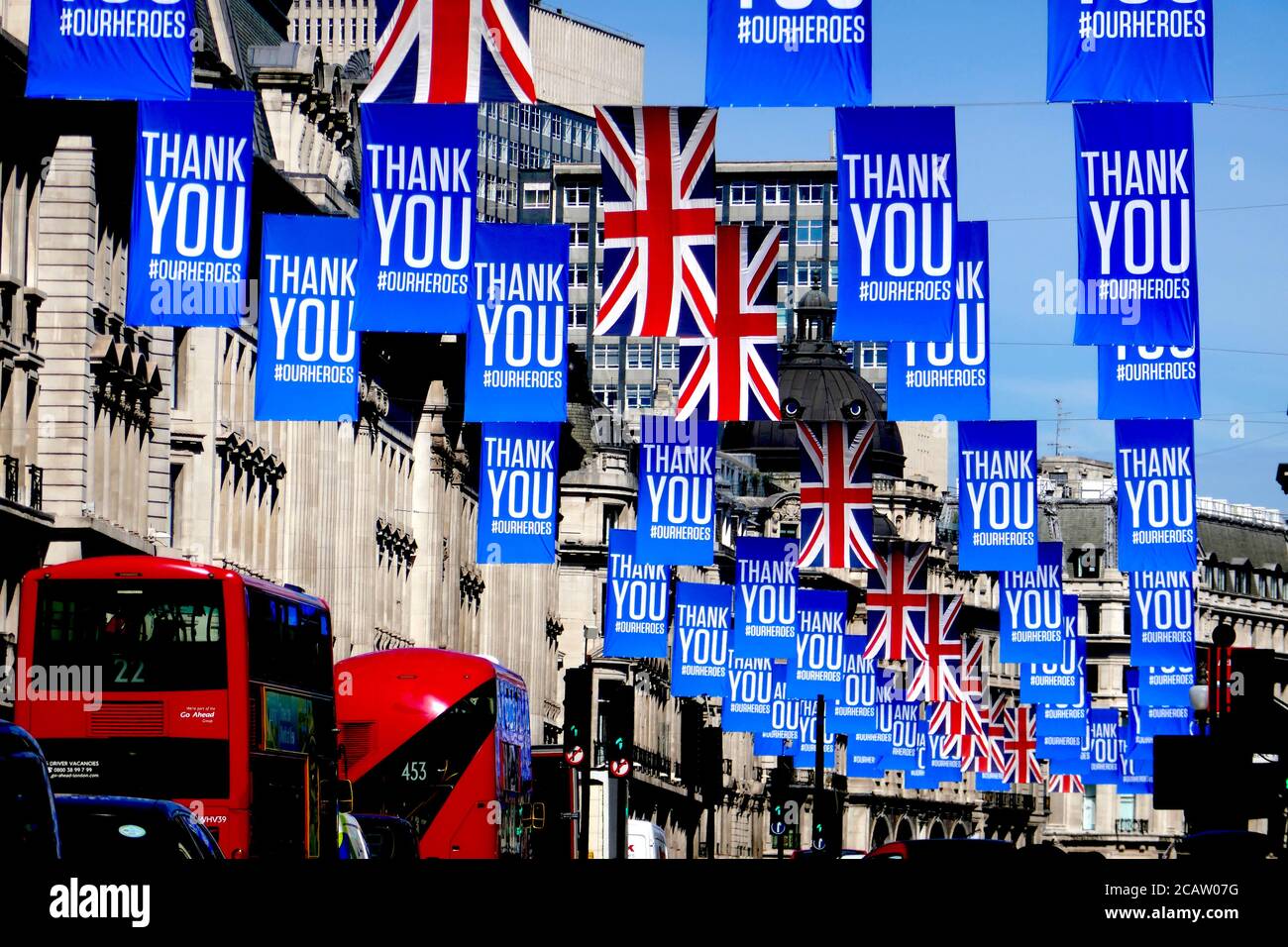 London amid Covid 19 restrictions. Banners across Regents Street Stock ...