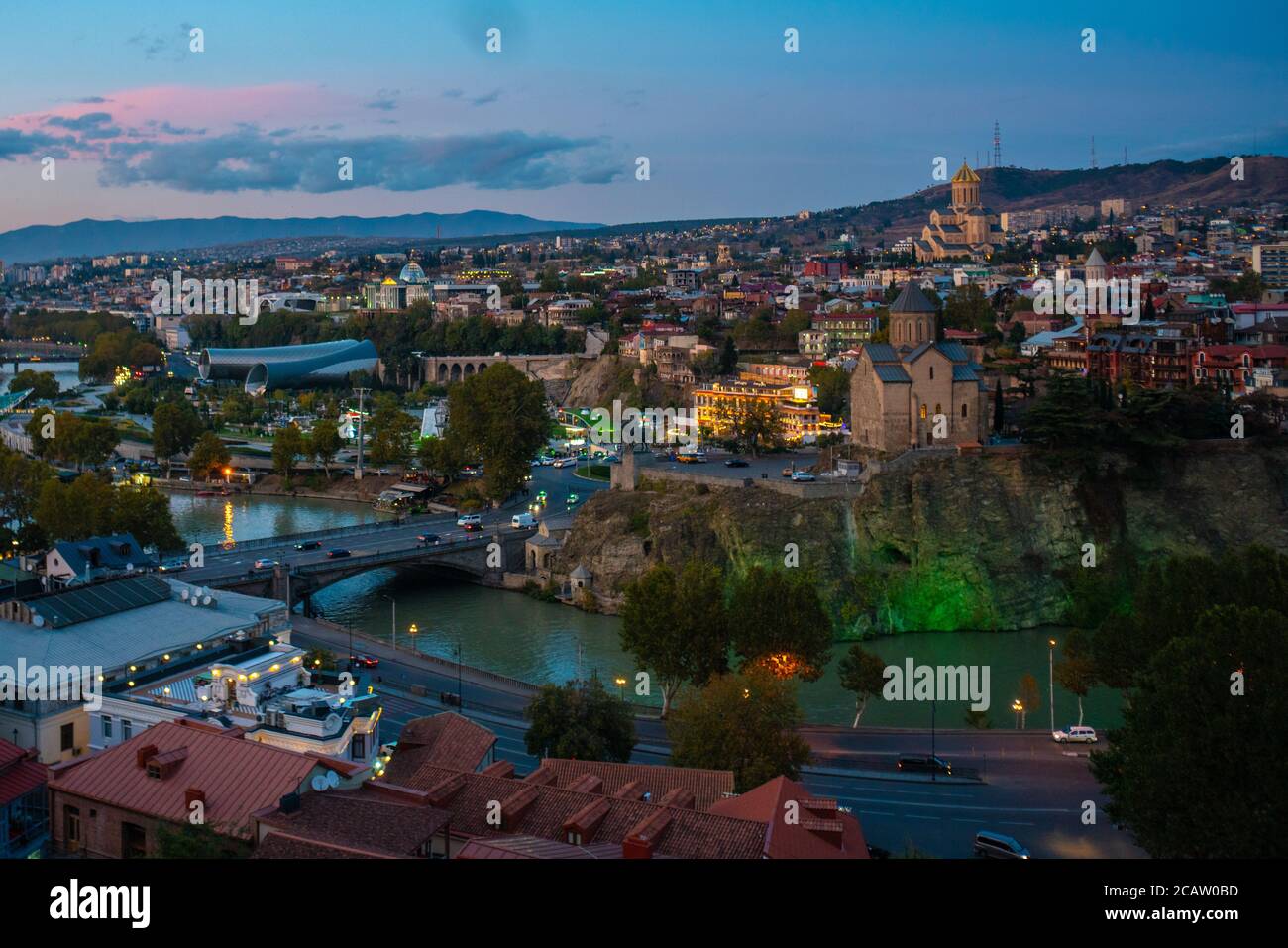 The sunset view of city Tbilisi, the capital city in Georgia Stock ...
