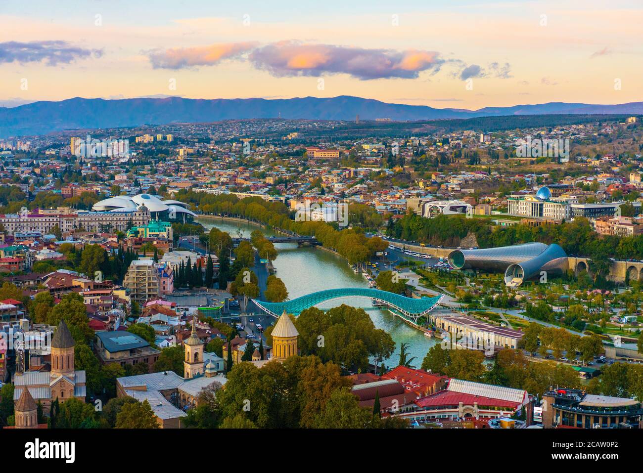 The sunset view of city Tbilisi, the capital city in Georgia Stock ...