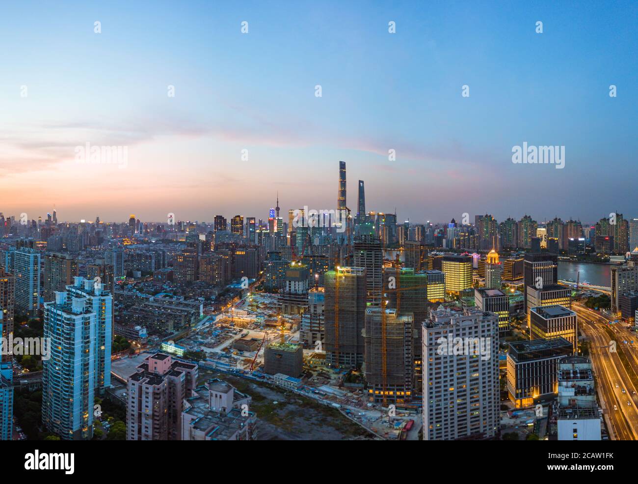 Aerial view of the modern buildings skyline in Shanghai, China, at ...