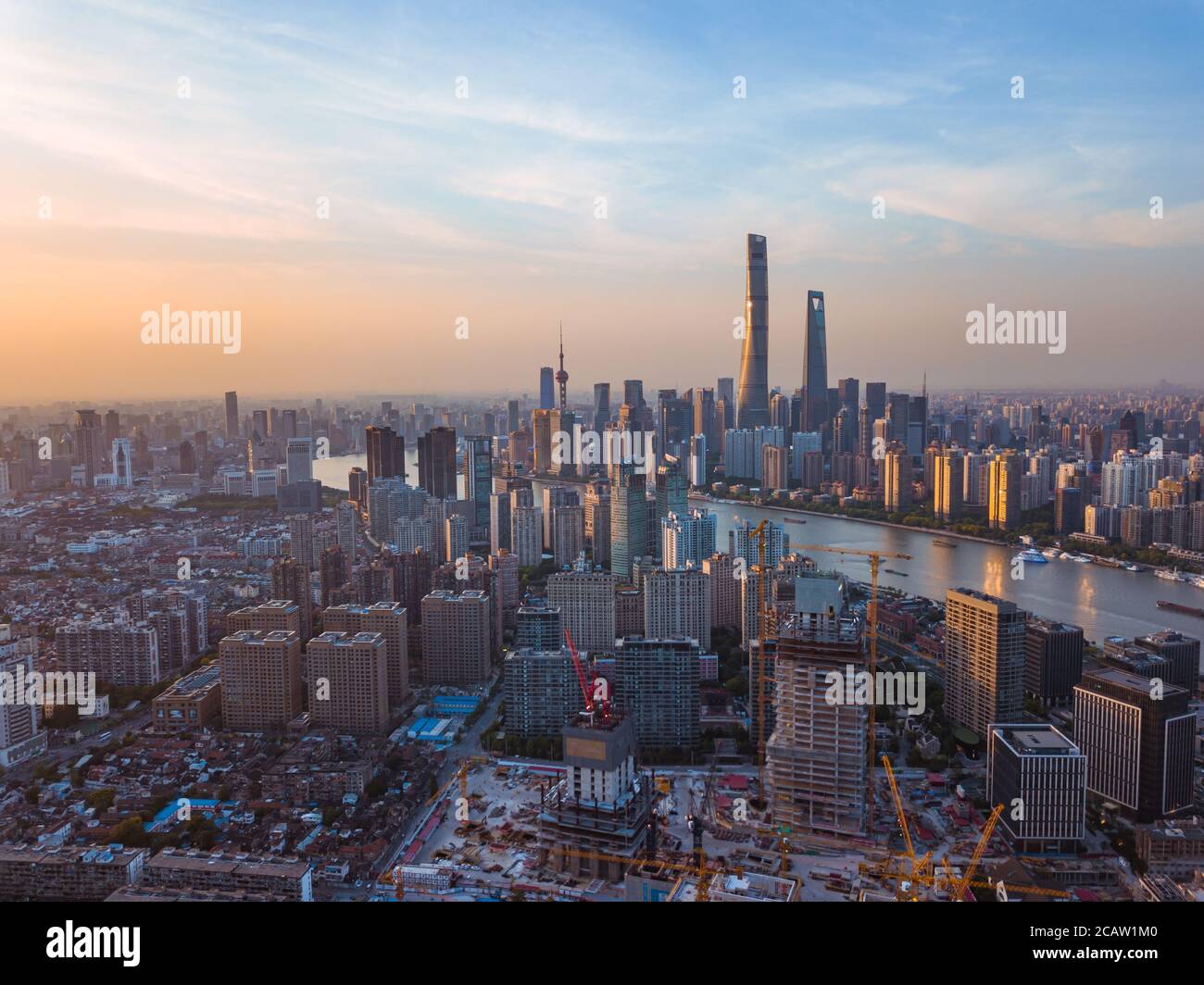 Aerial view of the modern buildings skyline in Shanghai, China, at ...