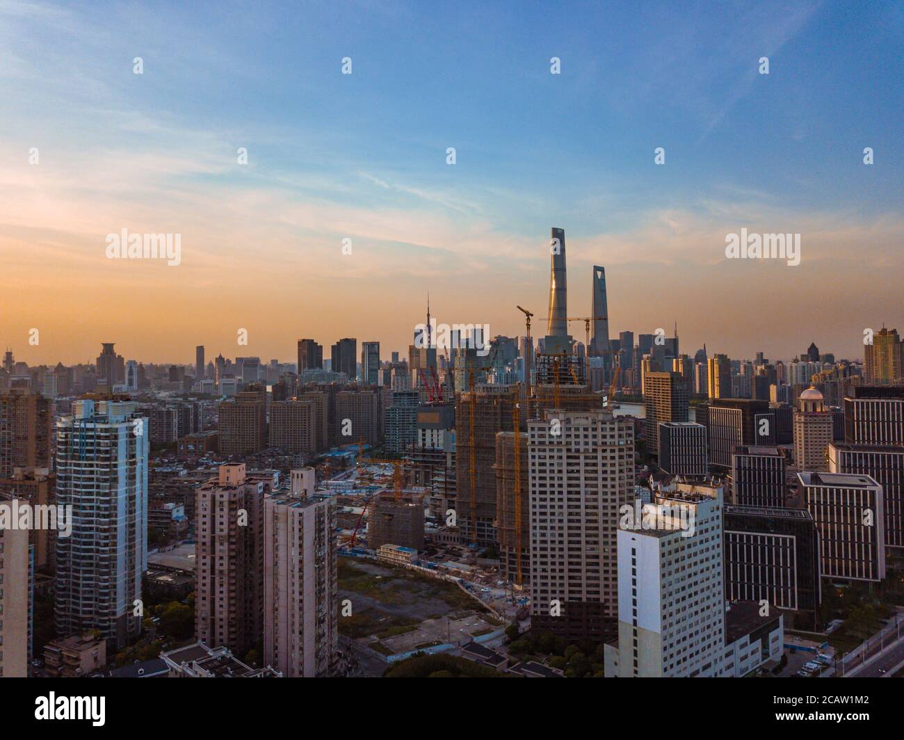 Aerial view of the modern buildings skyline in Shanghai, China, at ...