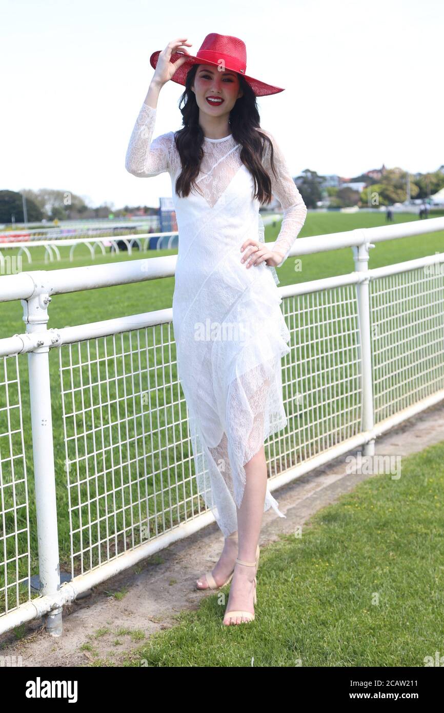 Jessica Song attends Colgate Optic White Stakes Day at Royal Randwick ...