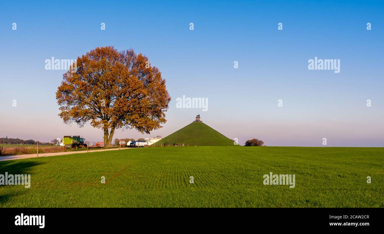 Famous Lion’s Mound (Butte du Lion) monument in Waterloo, surrounded by ...