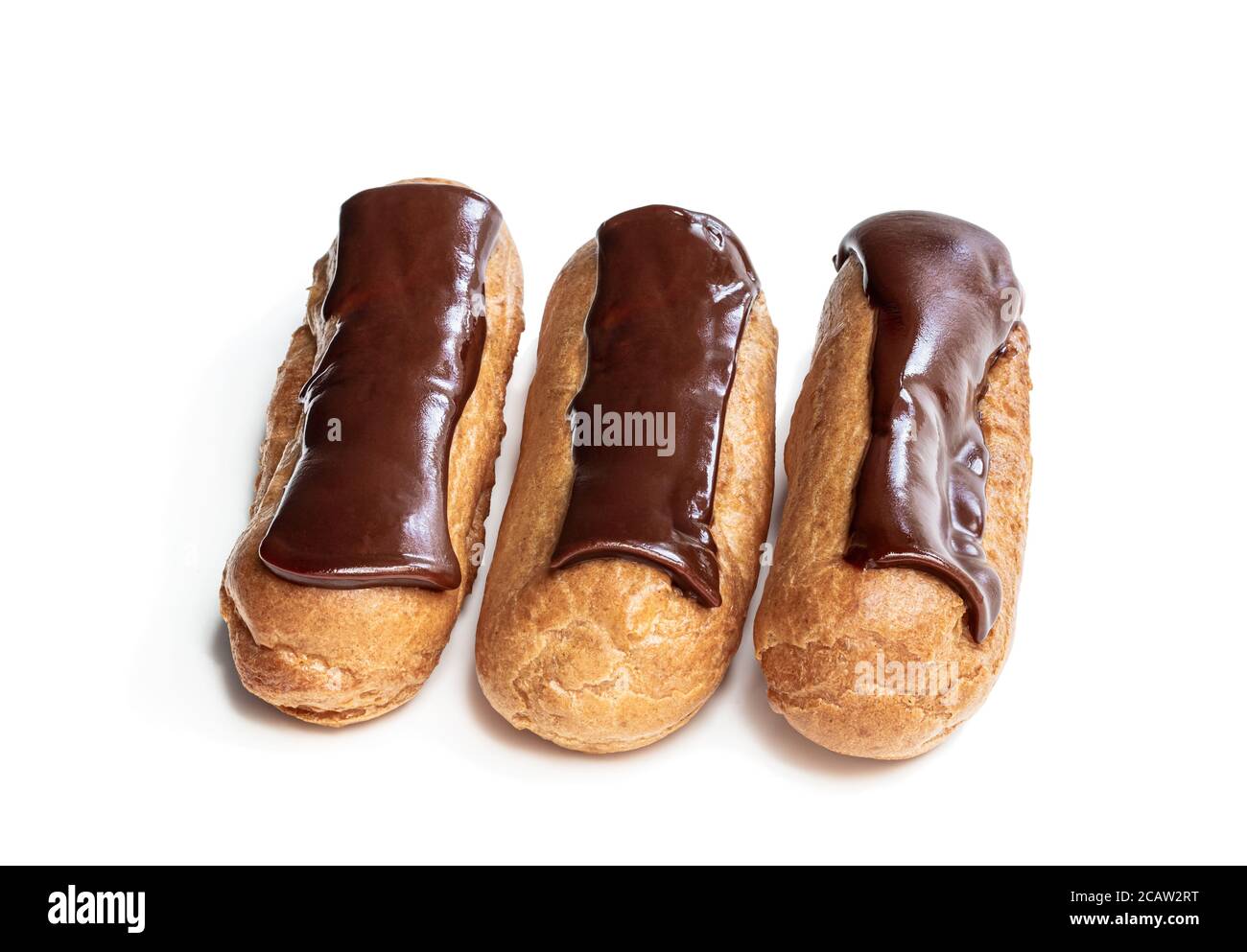 Chocolate eclairs isolated on white background Stock Photo - Alamy