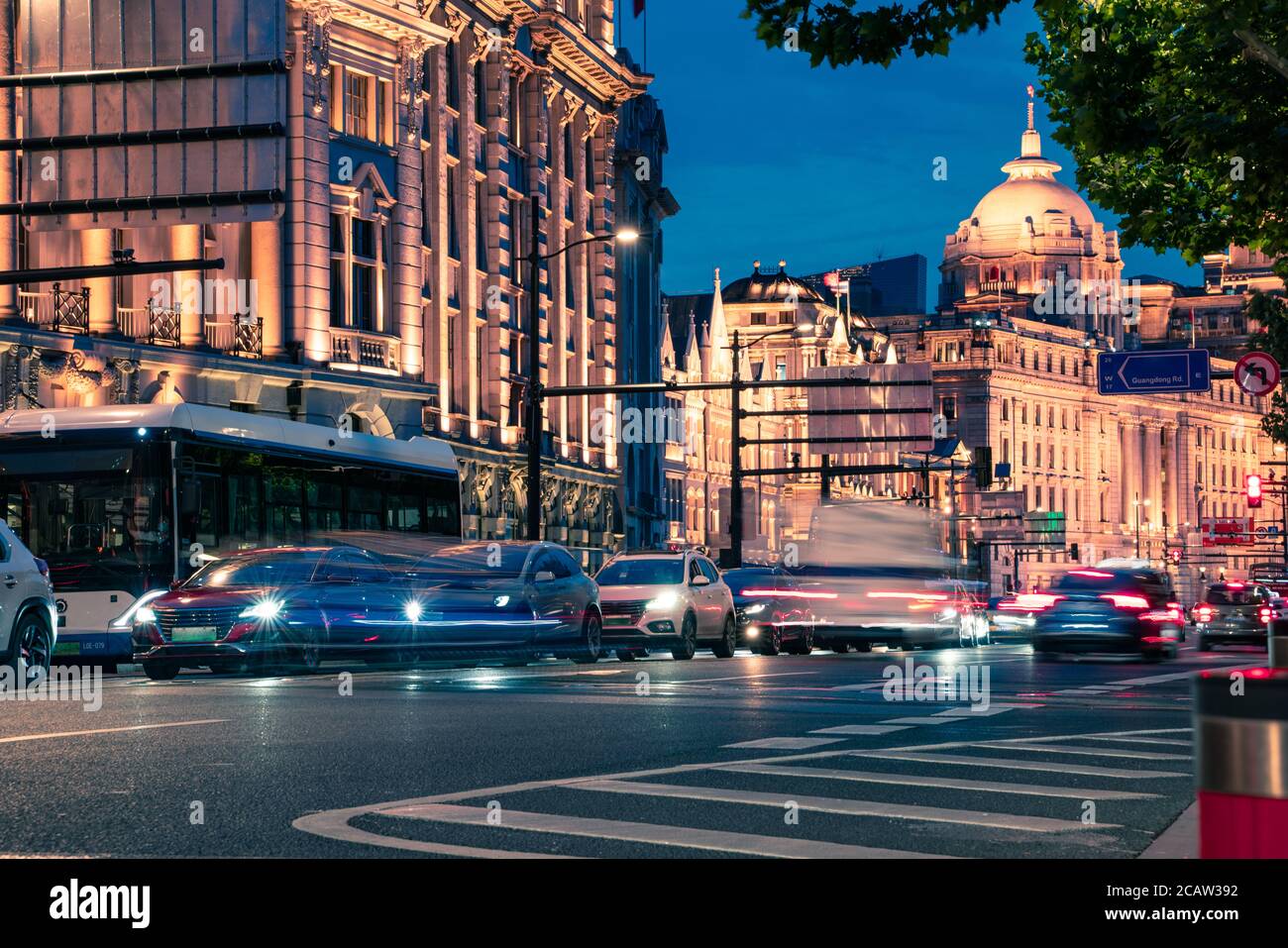 Night view of the historic landmarks in Shanghai's bund, China Stock ...