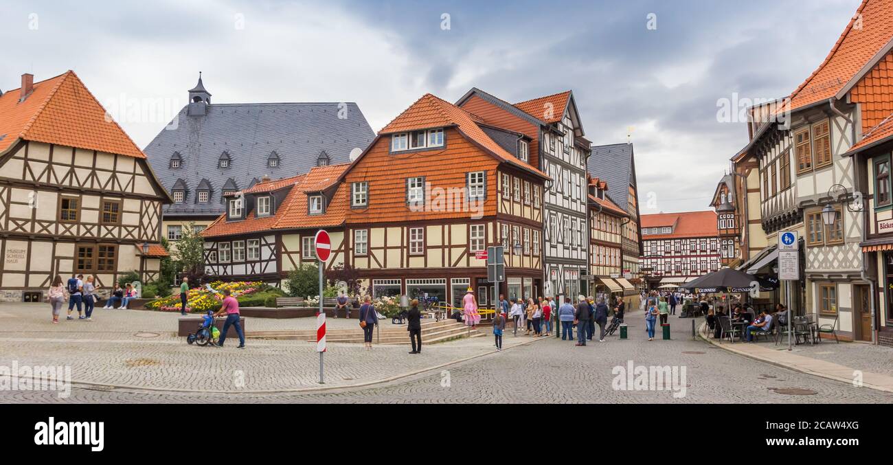 Panorama of the historic city center of Wernigerode, Germany Stock ...