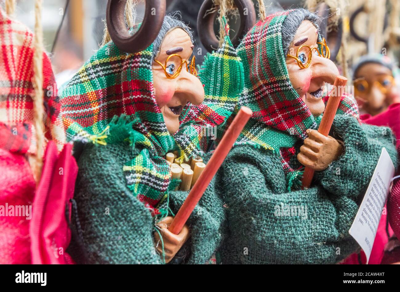 Traditional witch puppets in a souvenir shop in Wernigerode, Germany ...