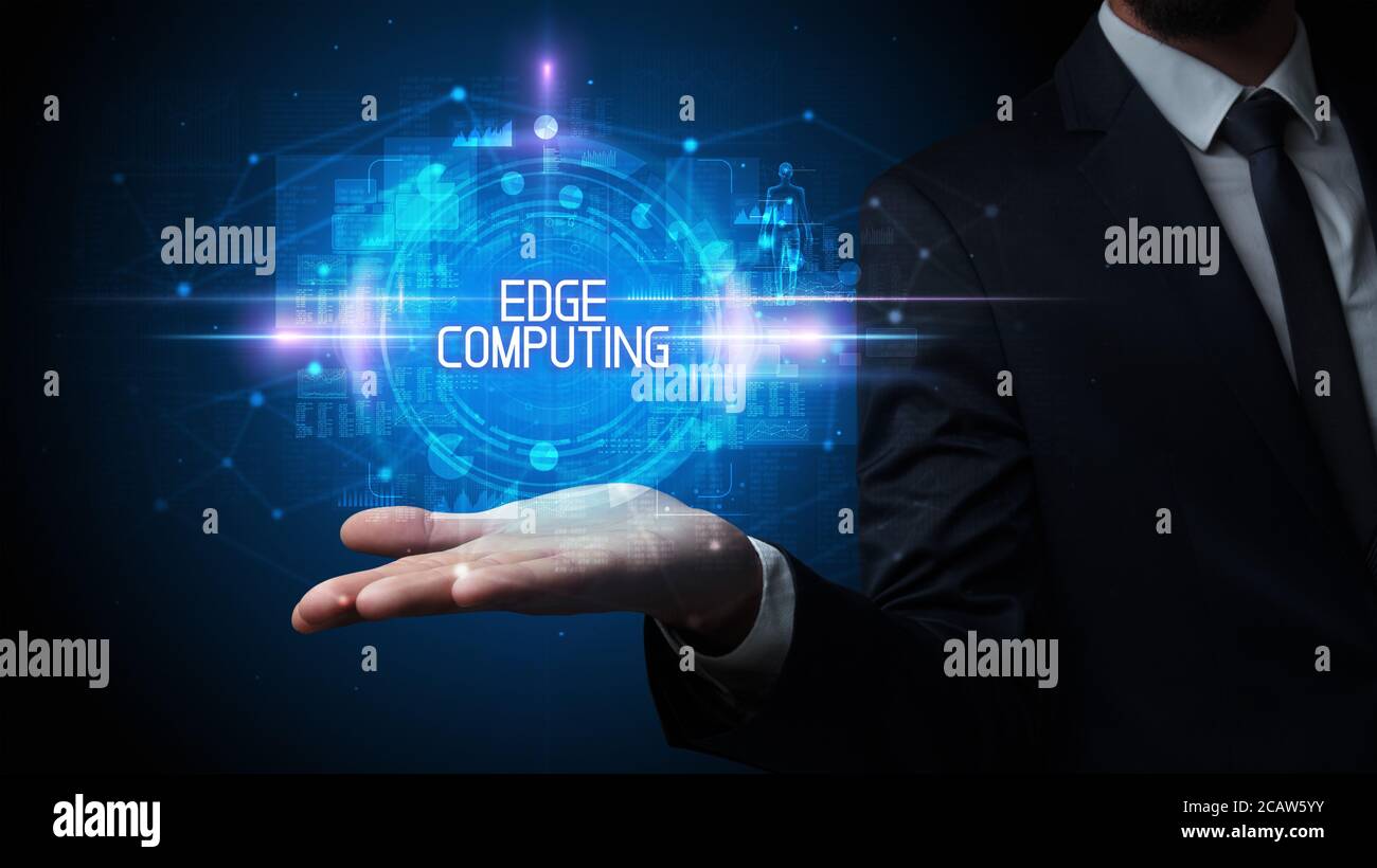 Man hand holding EDGE COMPUTING inscription, technology concept Stock ...