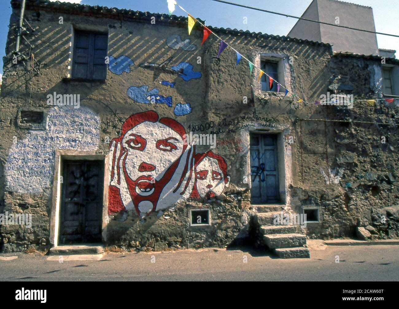 Murales painting in Orgosolo, Sardinia, Italy (scanned from Fujichome ...