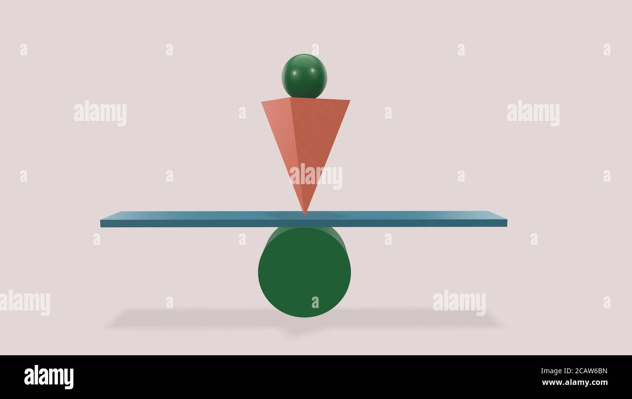 3d render Colorful balanced geometric shapes with equilibrium concept ...