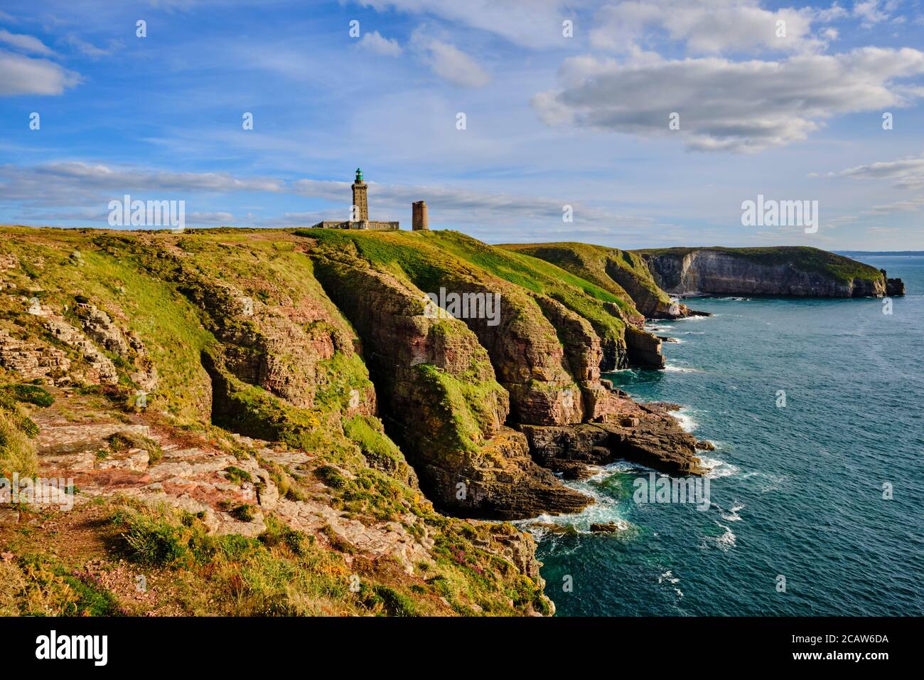 France, Brittany, Cotes d'Armor (22), Cap Frehel lighthouse Stock Photo ...