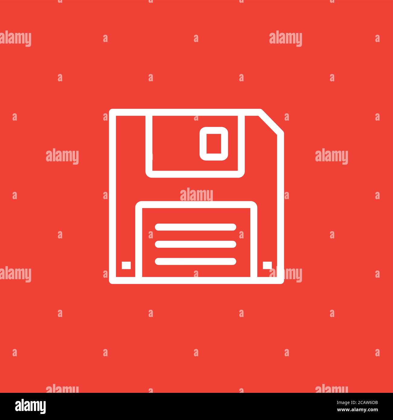 Floppy Disc Line Icon On Red Background. Red Flat Style Vector ...