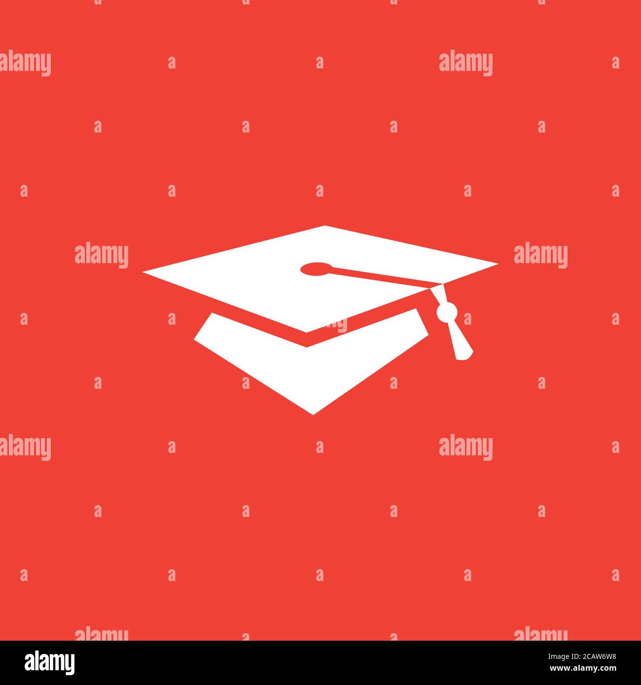 Graduation Hat Icon On Red Background. Red Flat Style Vector ...