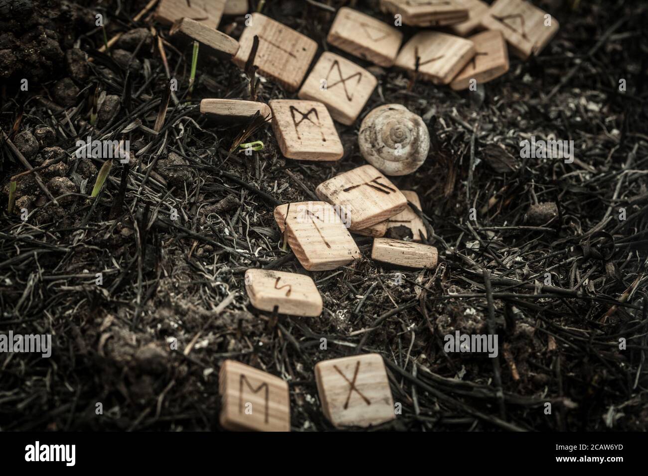 wooden runes on the ground Stock Photo - Alamy