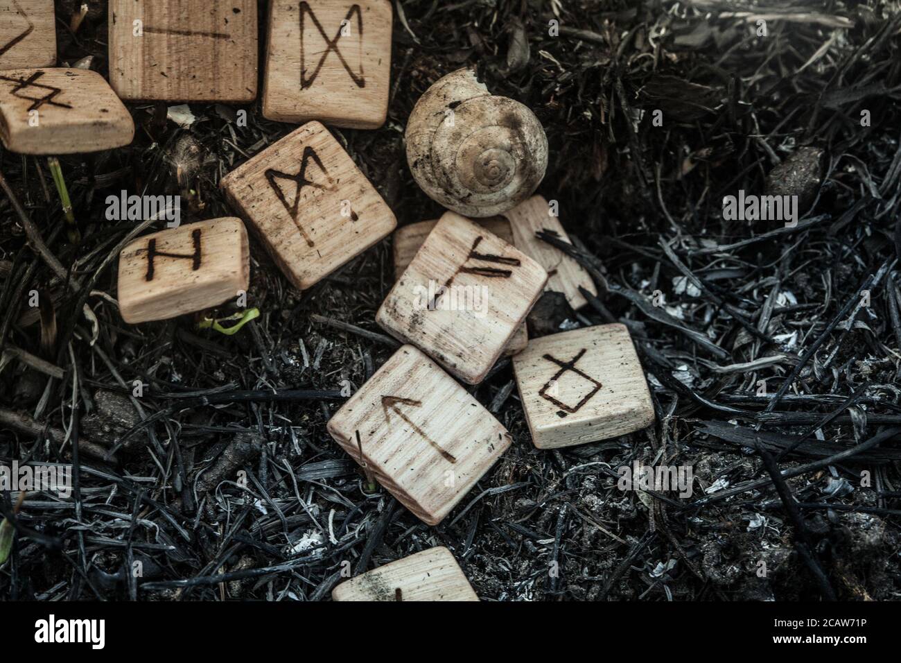 wooden runes on the ground Stock Photo - Alamy