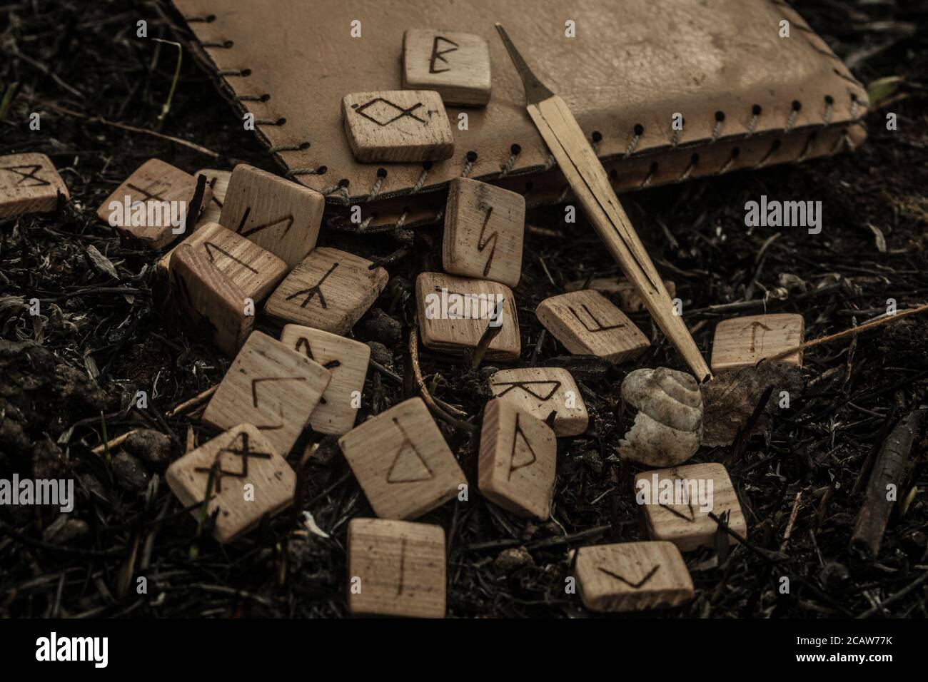 wooden runes on the ground Stock Photo - Alamy