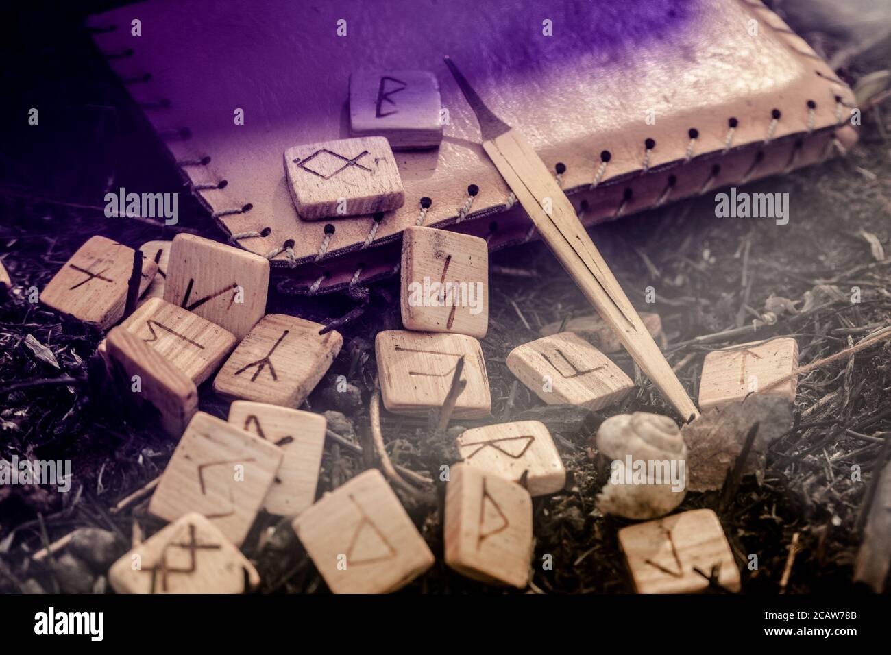 wooden runes on the ground Stock Photo - Alamy