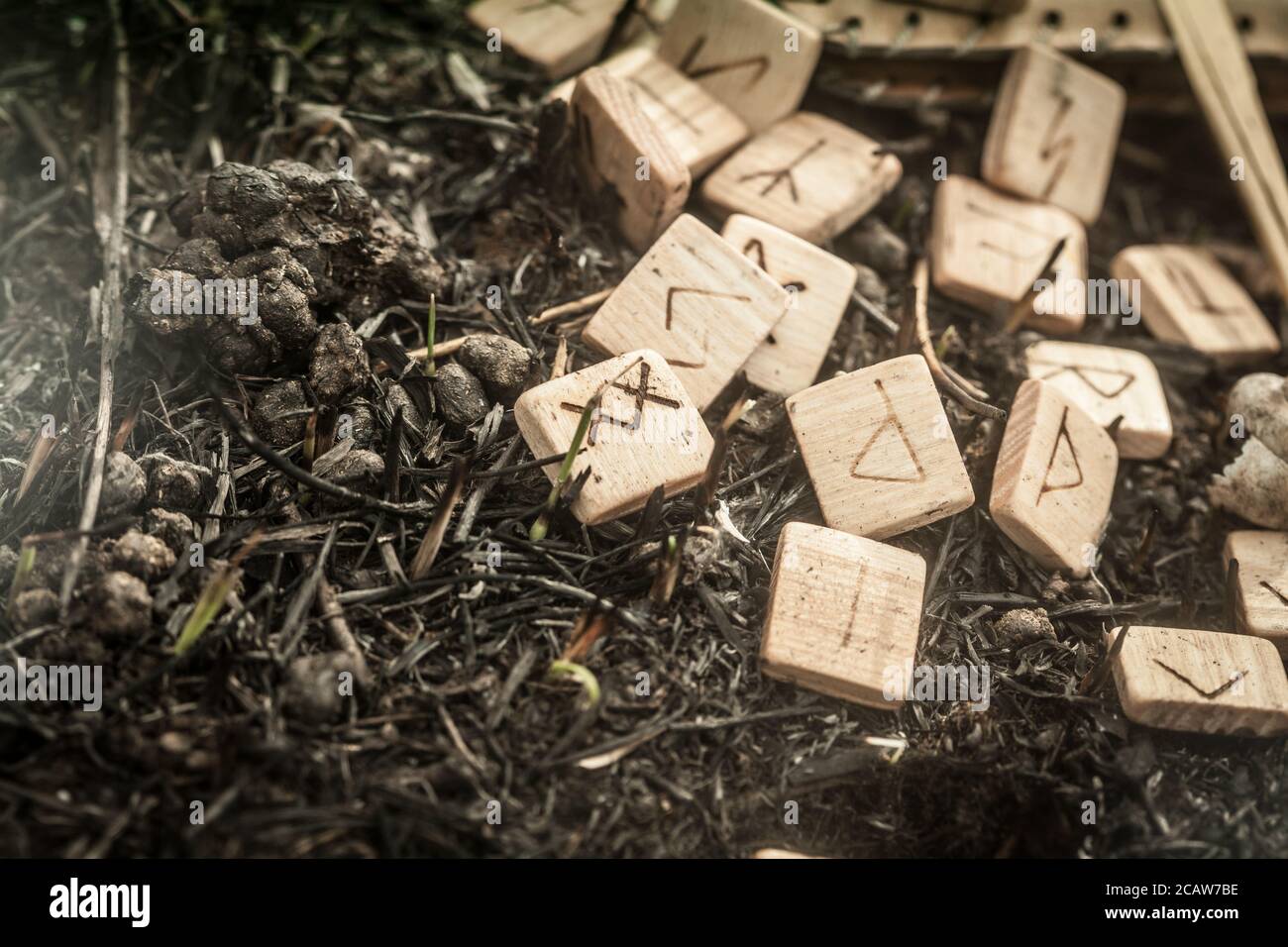 wooden runes on the ground Stock Photo - Alamy