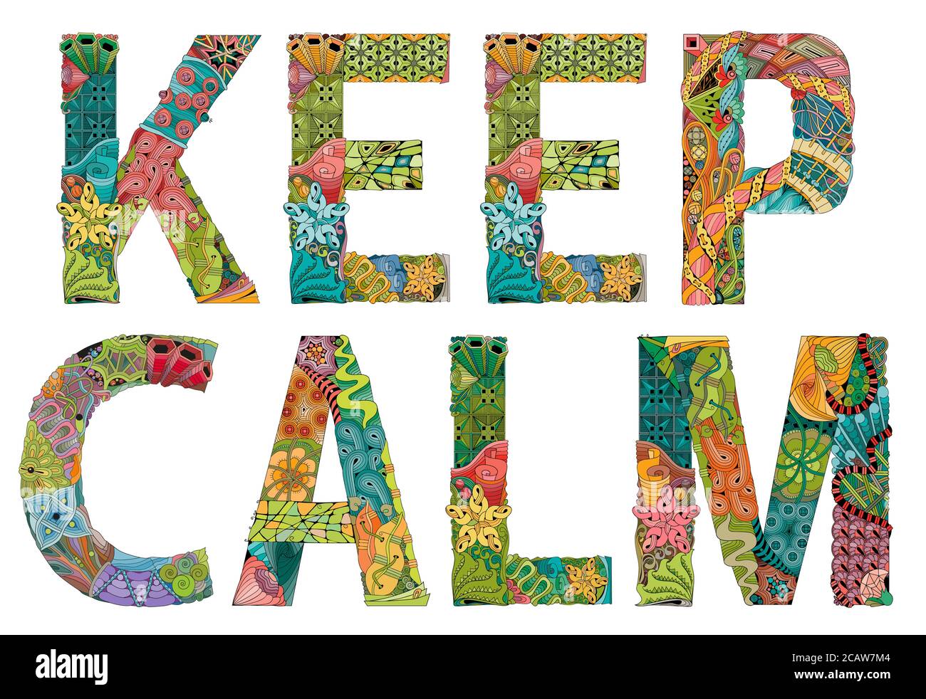 Hand-painted art design. Hand drawn illustration words KEEP CALM for t ...