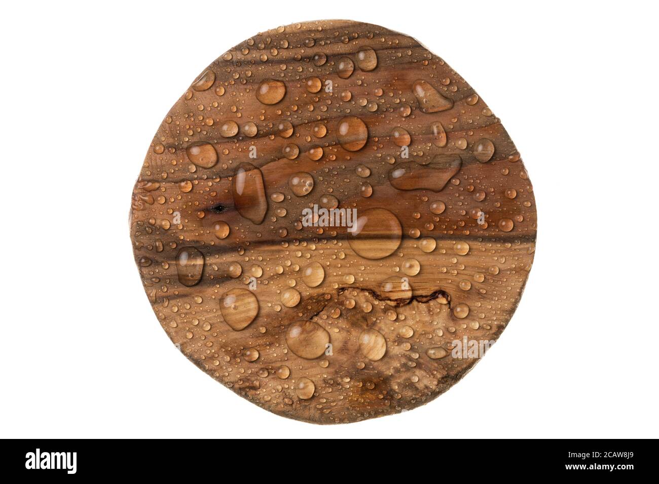 Wooden round frame with dew drops. Isolated on white background Stock ...