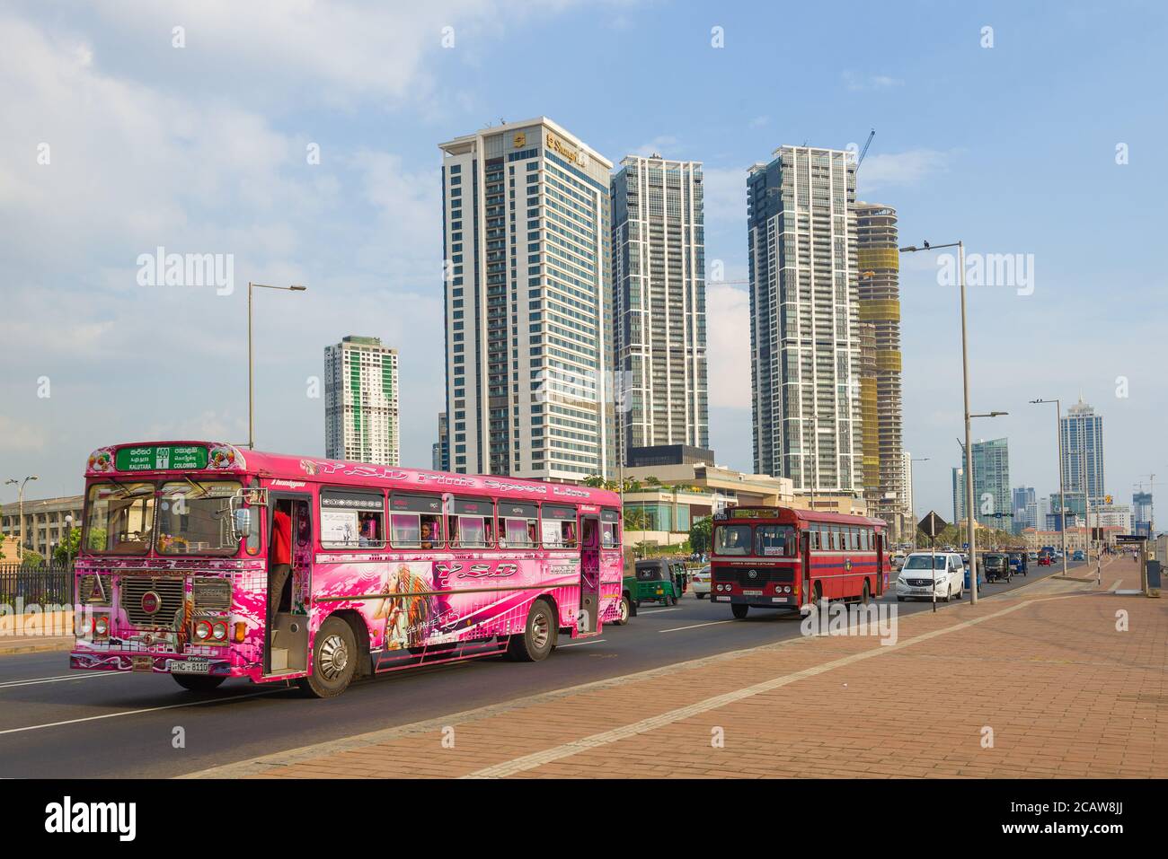 COLOMBO, SRI LANKA - FEBRUARY 21, 2020: Sri Lankan buses against the ...