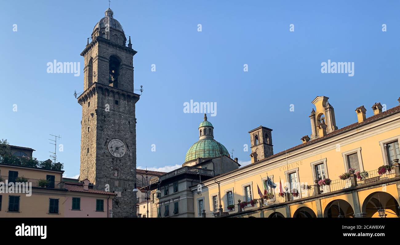 Panoramic view of the main square in Pontremoli, Italy with the ...