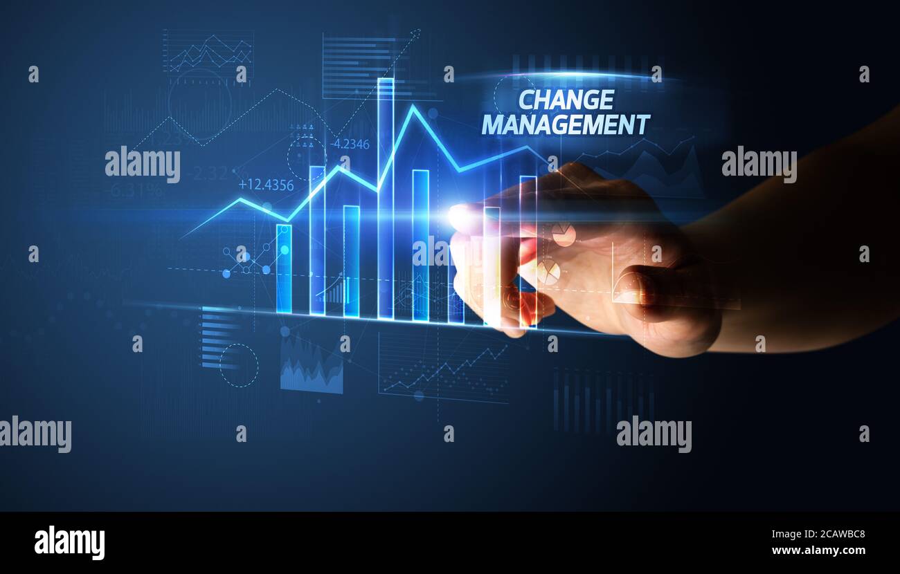 Hand touching CHANGE MANAGEMENT button, business concept Stock Photo ...