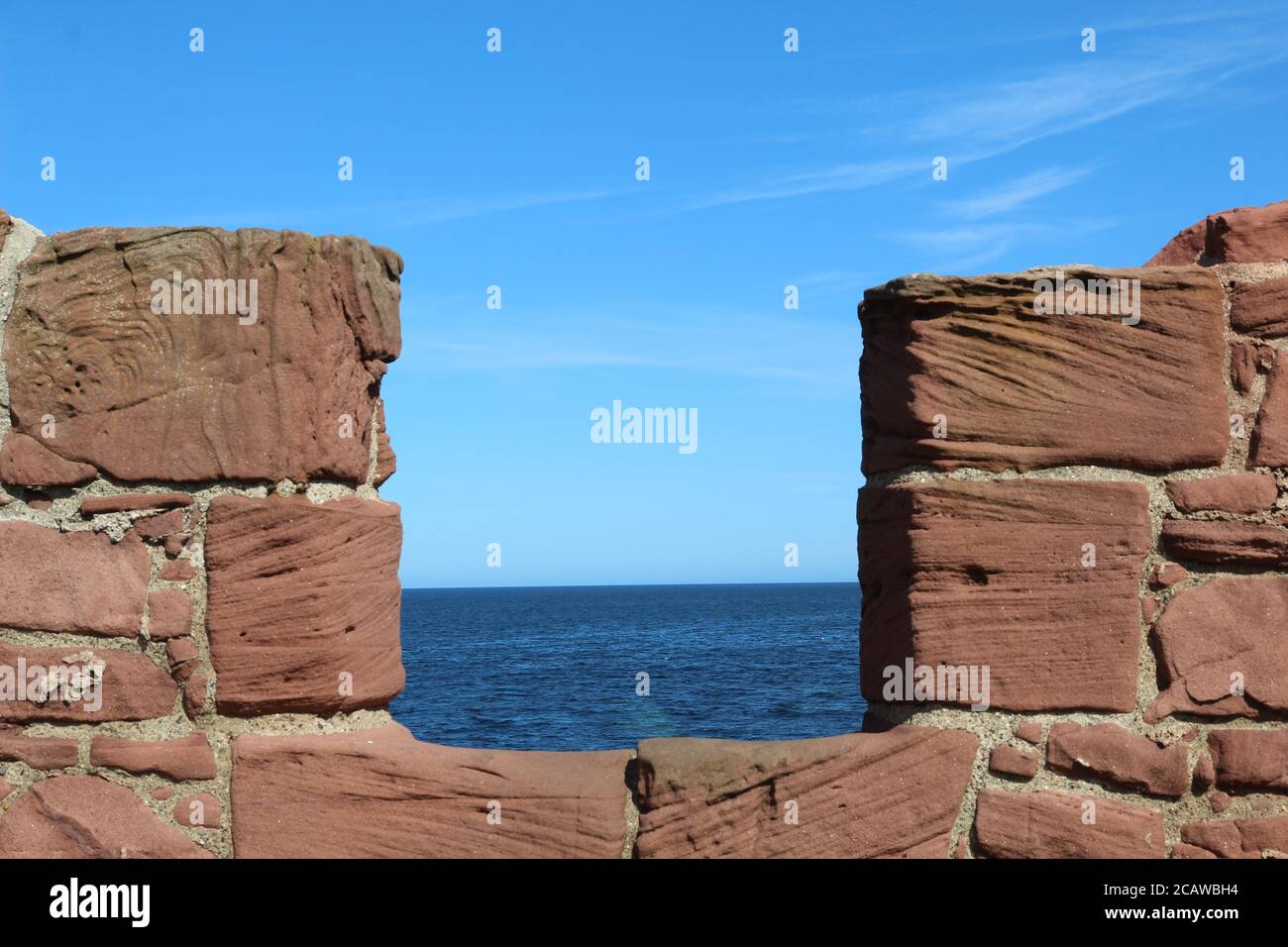 Sea Line Horizon with Blue Sky Seen through Old Volcanic Rock Dunbar ...