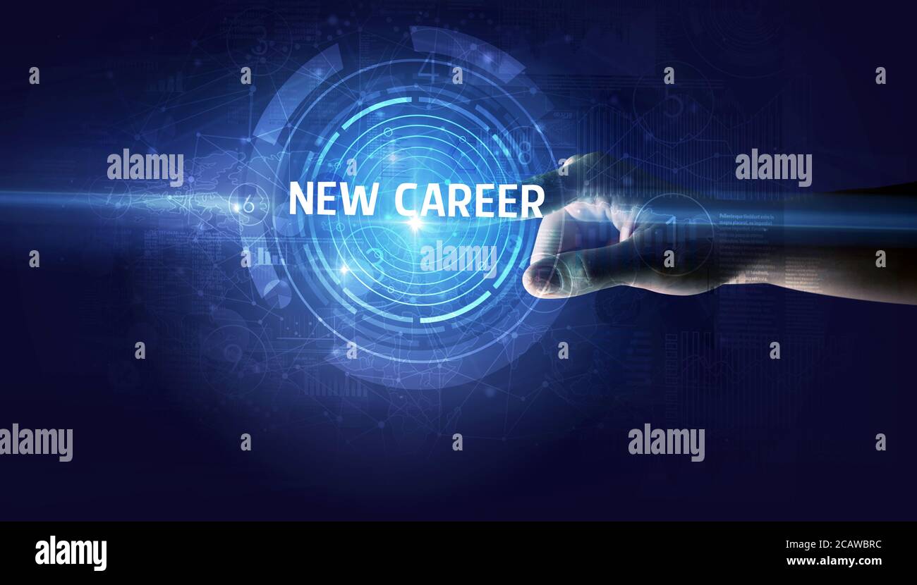 Hand touching NEW CAREER button, modern business technology concept ...