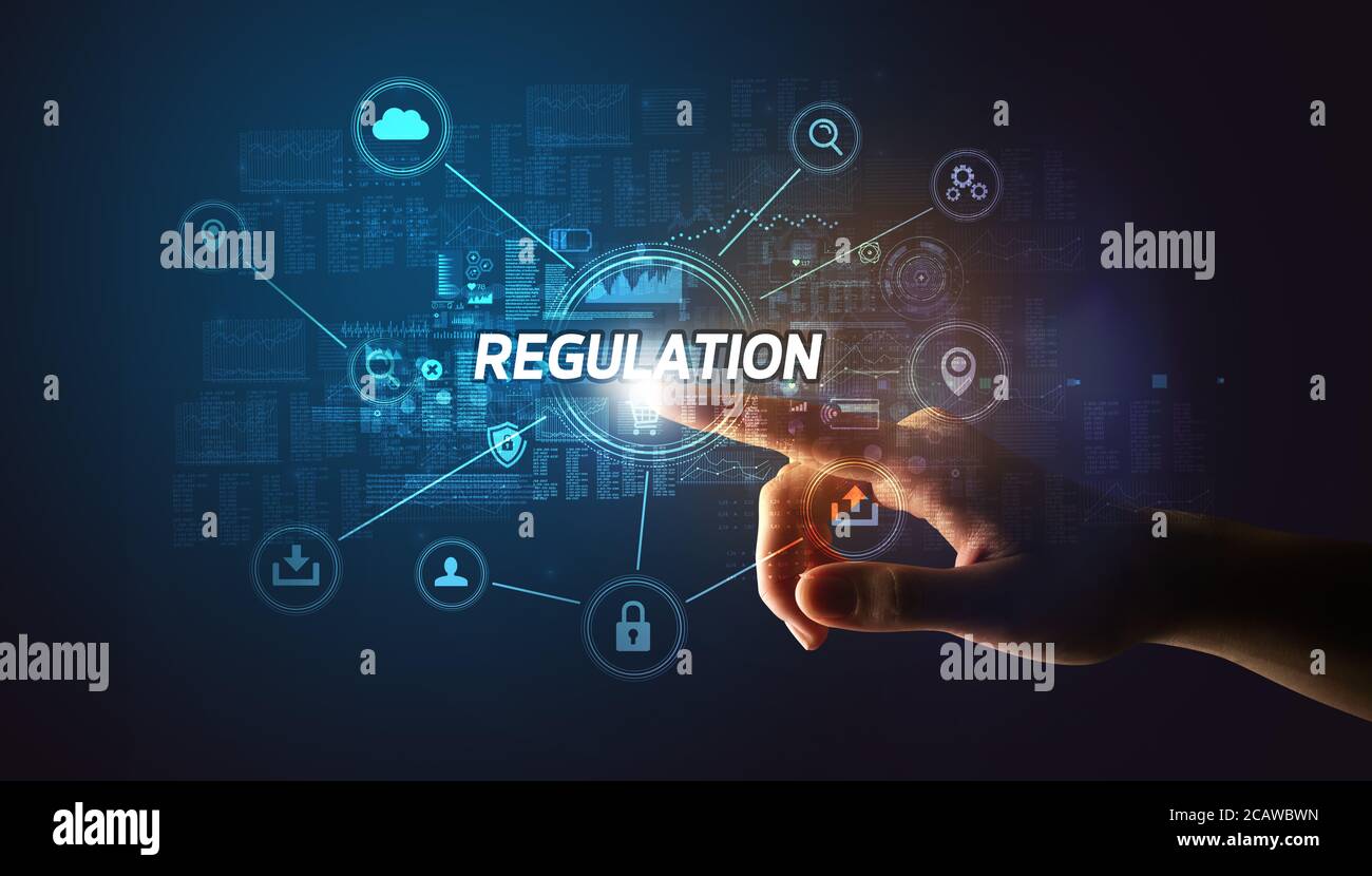 Hand touching REGULATION inscription, Cybersecurity concept Stock Photo ...
