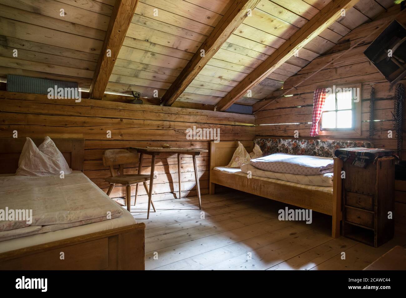 Inside of a rustic wooden alpine hut or cabin, Austria Stock Photo - Alamy