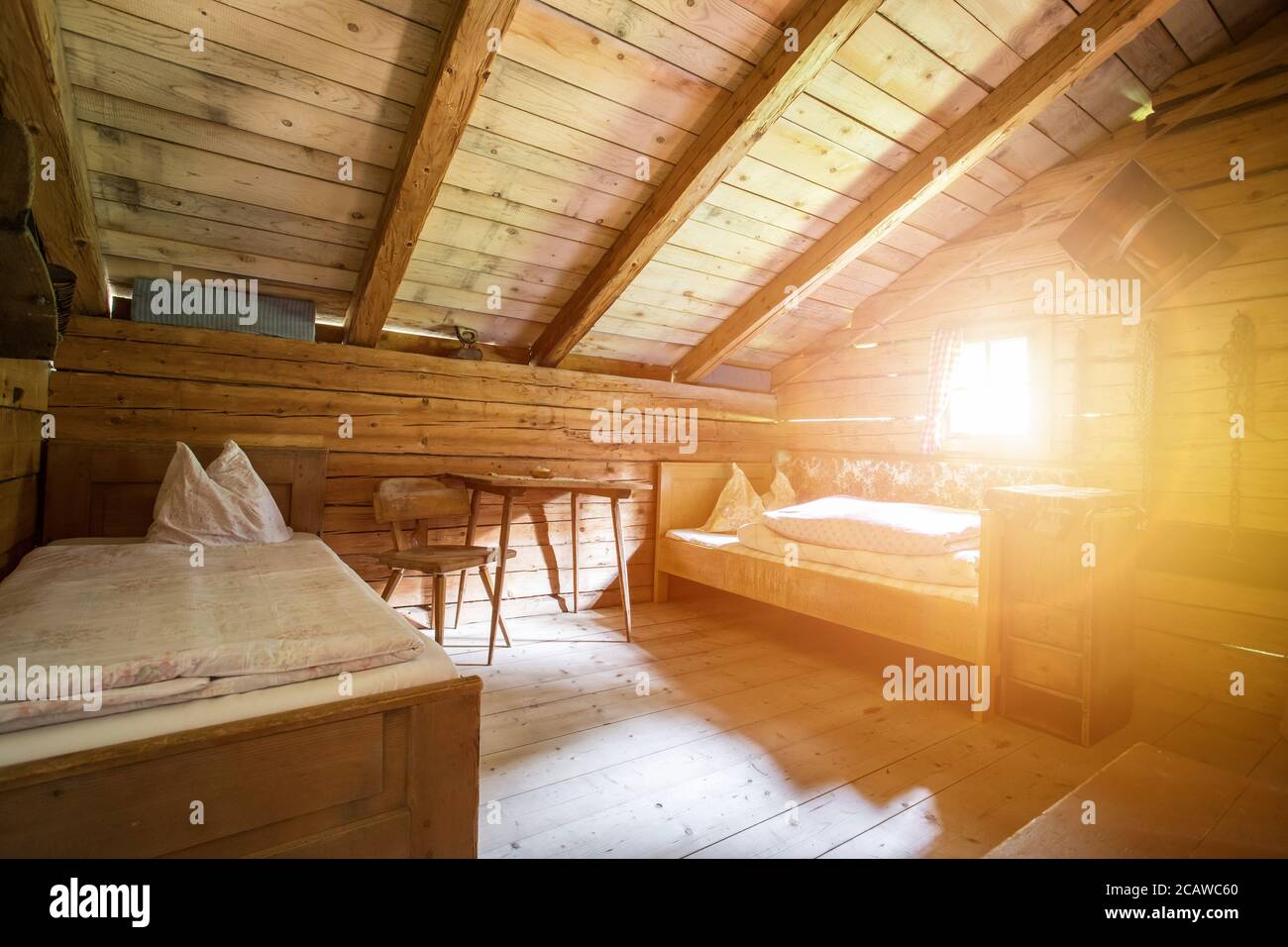 Inside of a rustic wooden alpine hut or cabin, Austria Stock Photo - Alamy