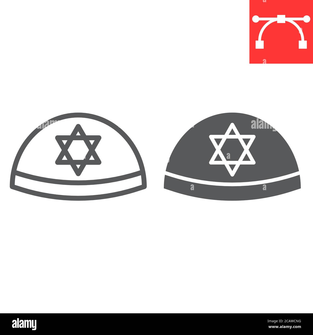 Kippah line and glyph icon, rosh hashanah and yarmulke, jewish cap sign ...