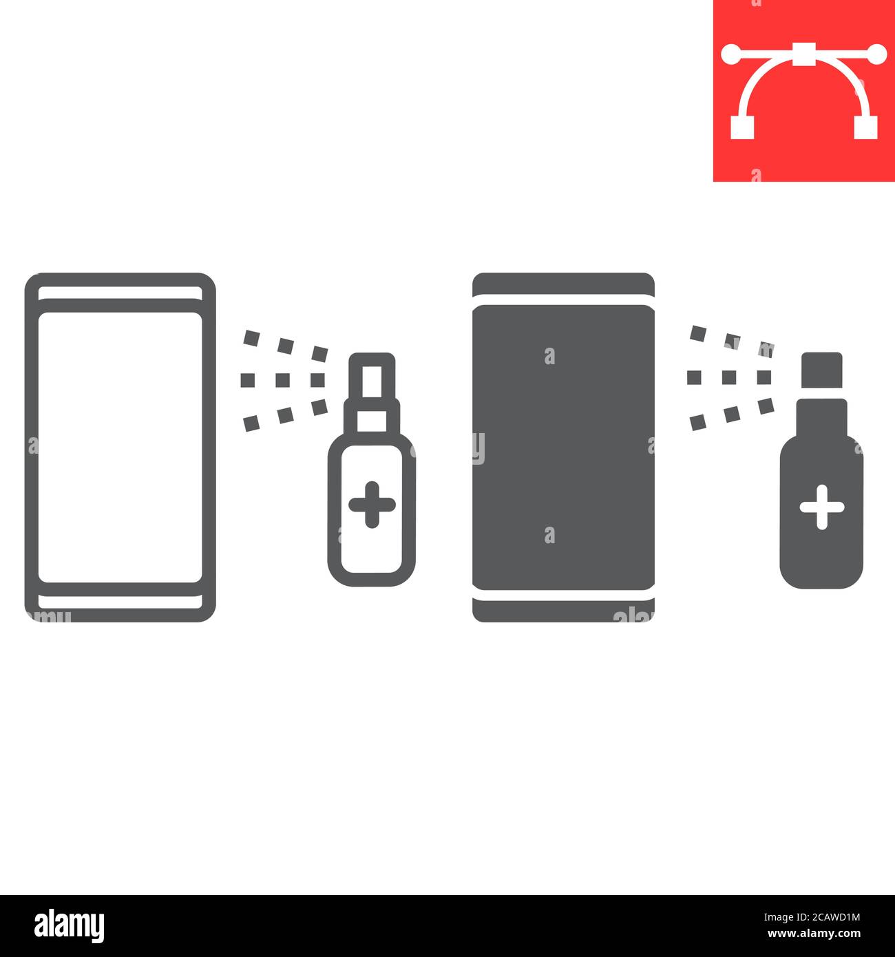 Disinfection smartphone line and glyph icon, hygiene and disinfection ...