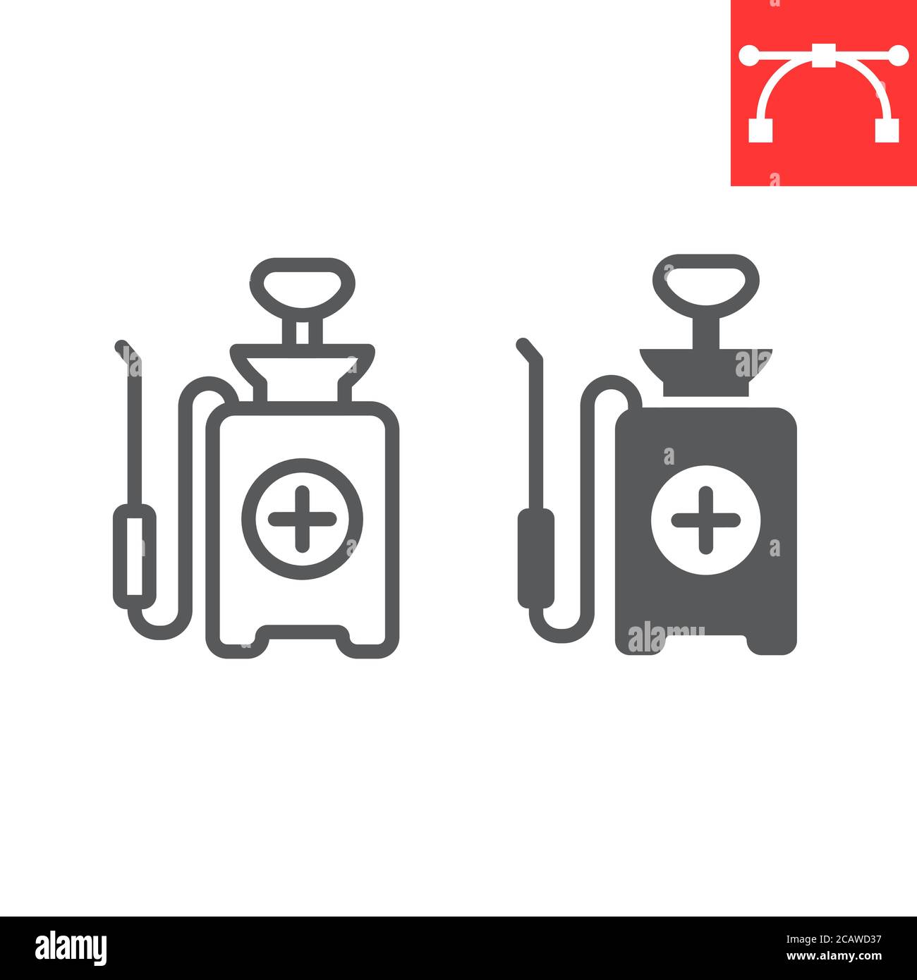 Disinfection pressure sprayer line and glyph icon, hygiene and ...