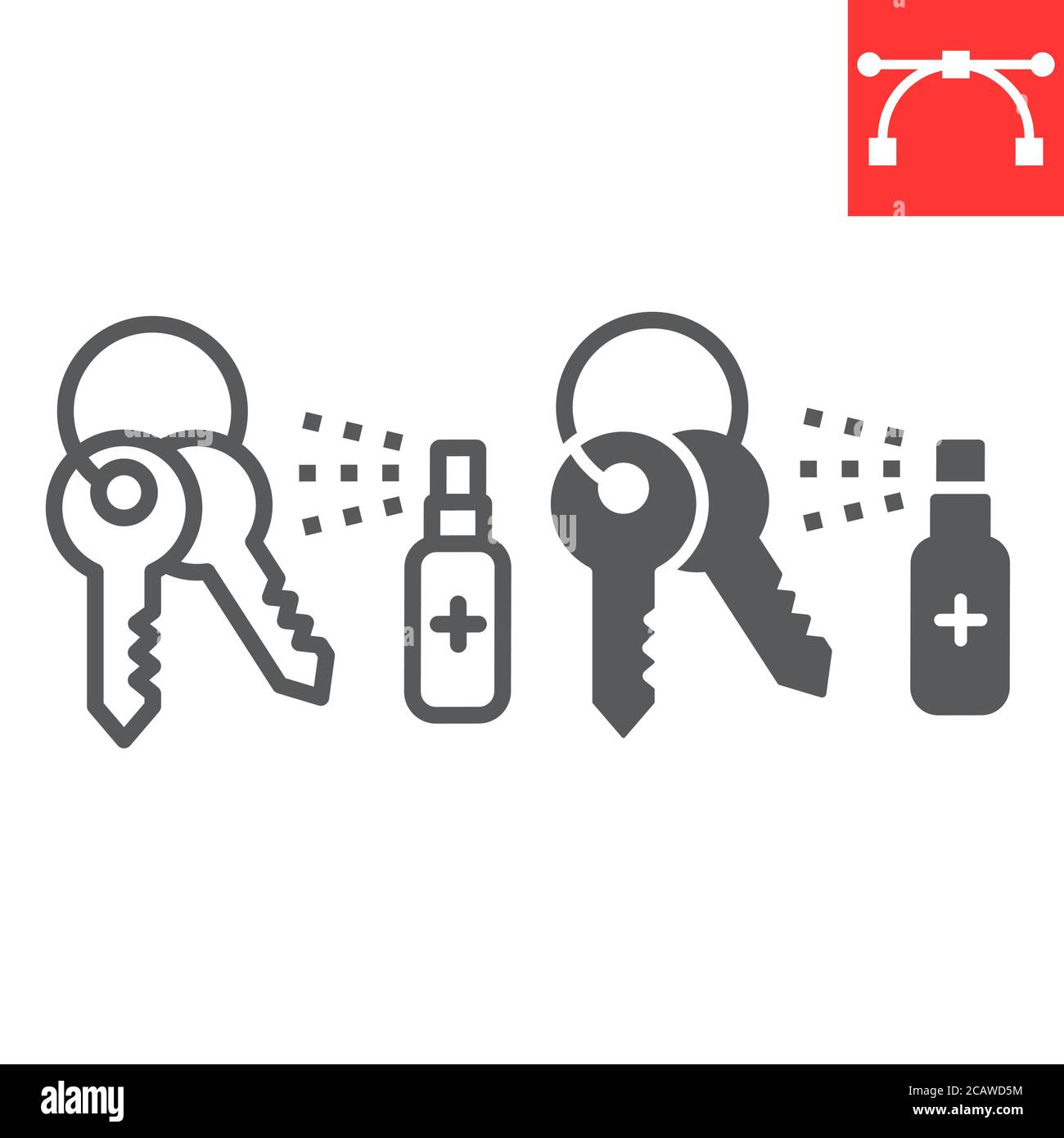 Disinfection keys line and glyph icon, hygiene and disinfection ...