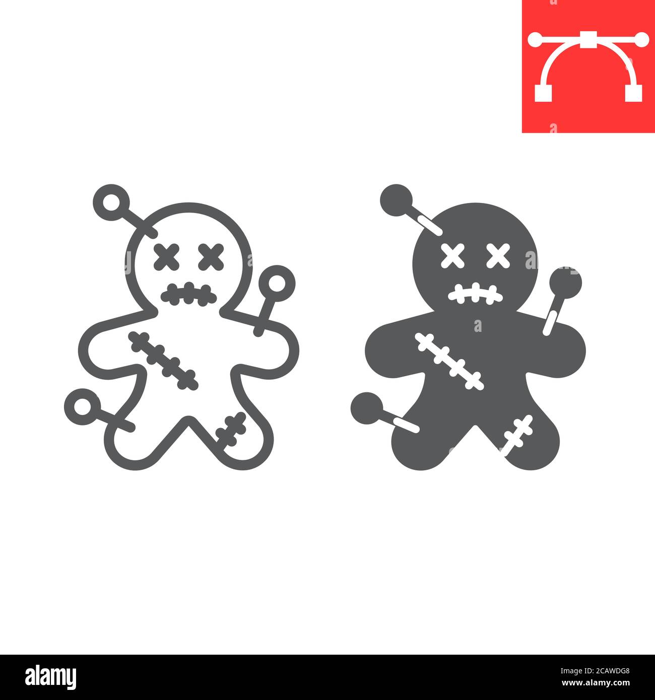 Voodoo doll line and glyph icon, halloween and scary, voodoo doll sign ...