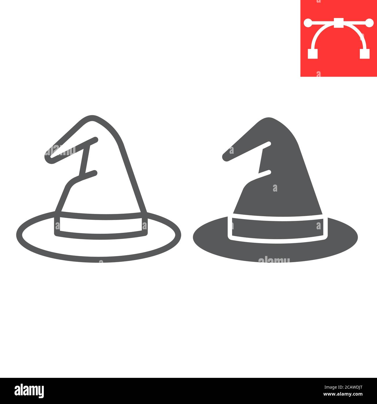 Witch hat line and glyph icon, halloween and scary, wizard hat sign ...