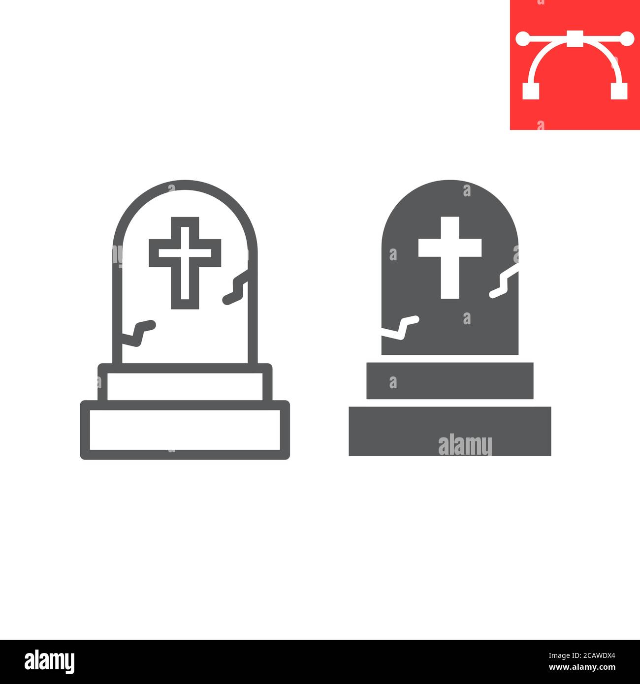 Gravestone line and glyph icon, halloween and scary, tombstone sign ...