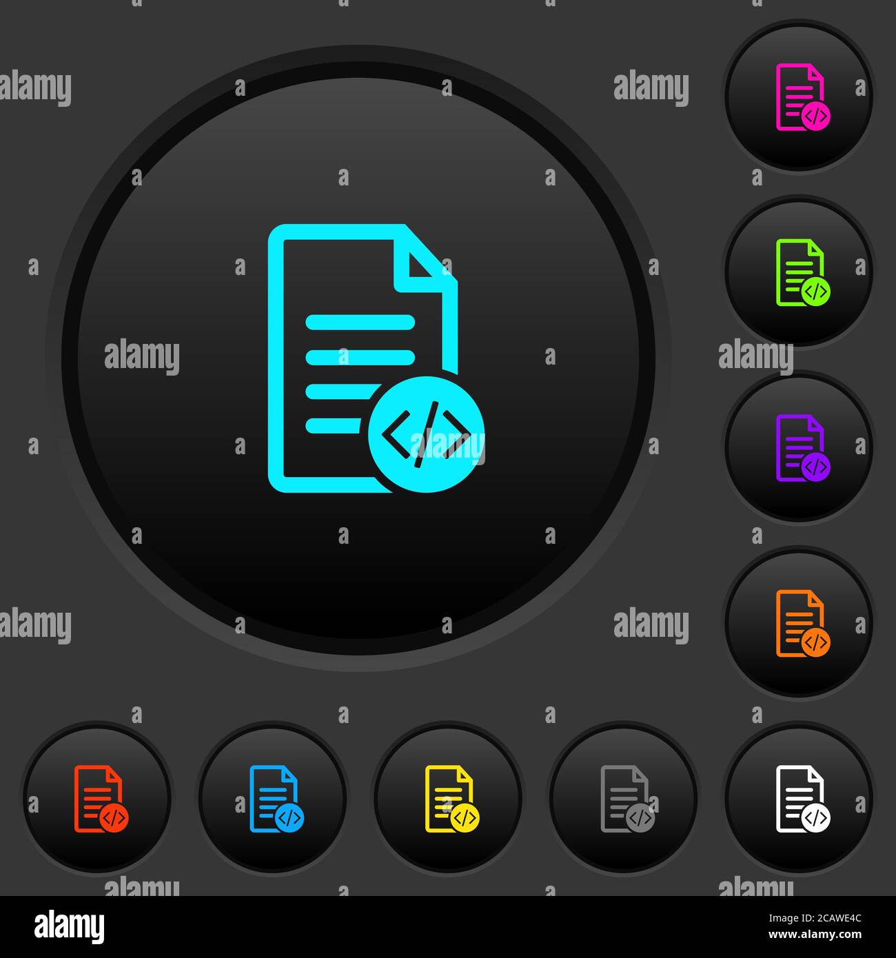 Source code document dark push buttons with vivid color icons on dark ...
