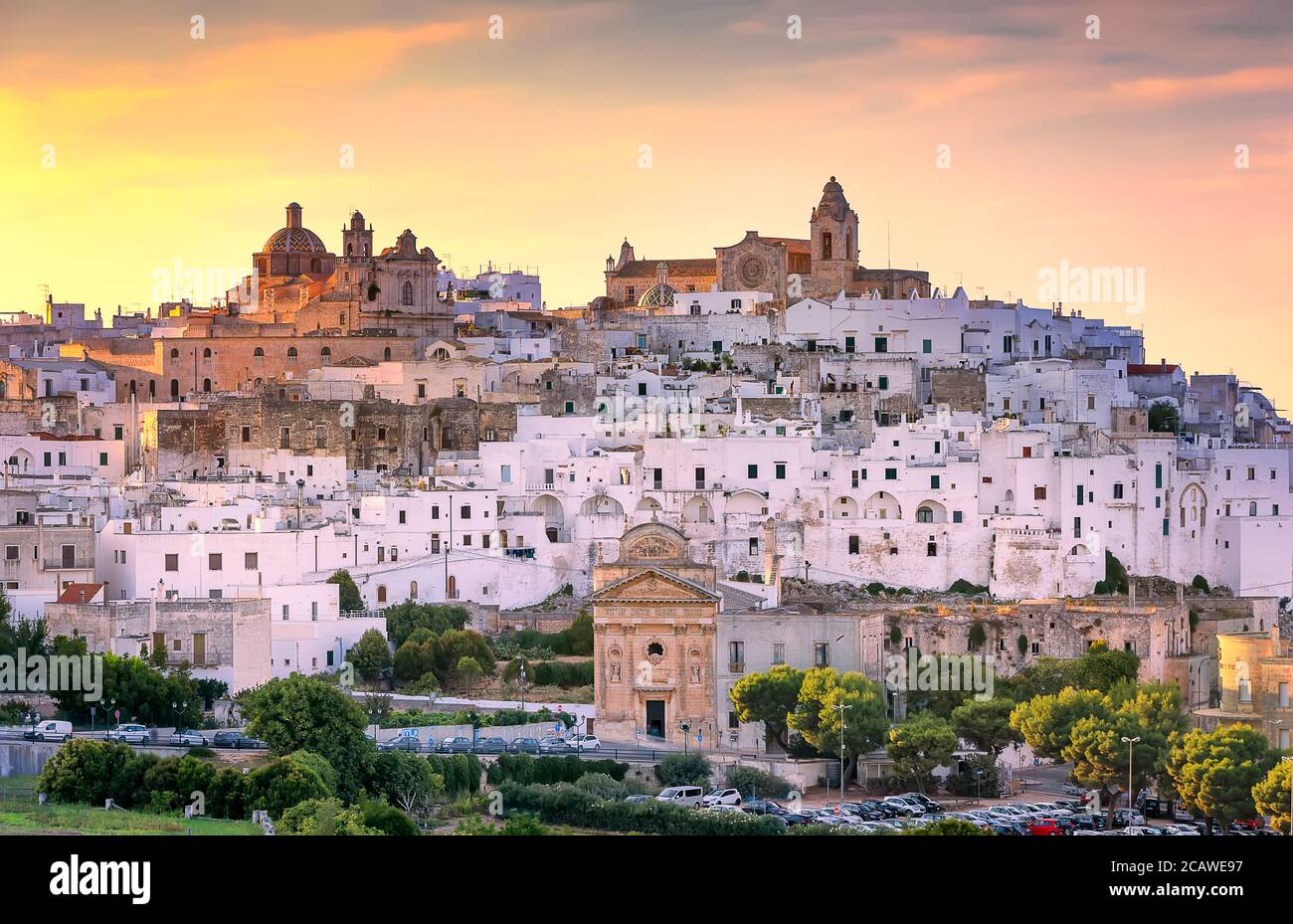 Ostuni city in sunset. White town of Puglia region, South Italy Stock ...