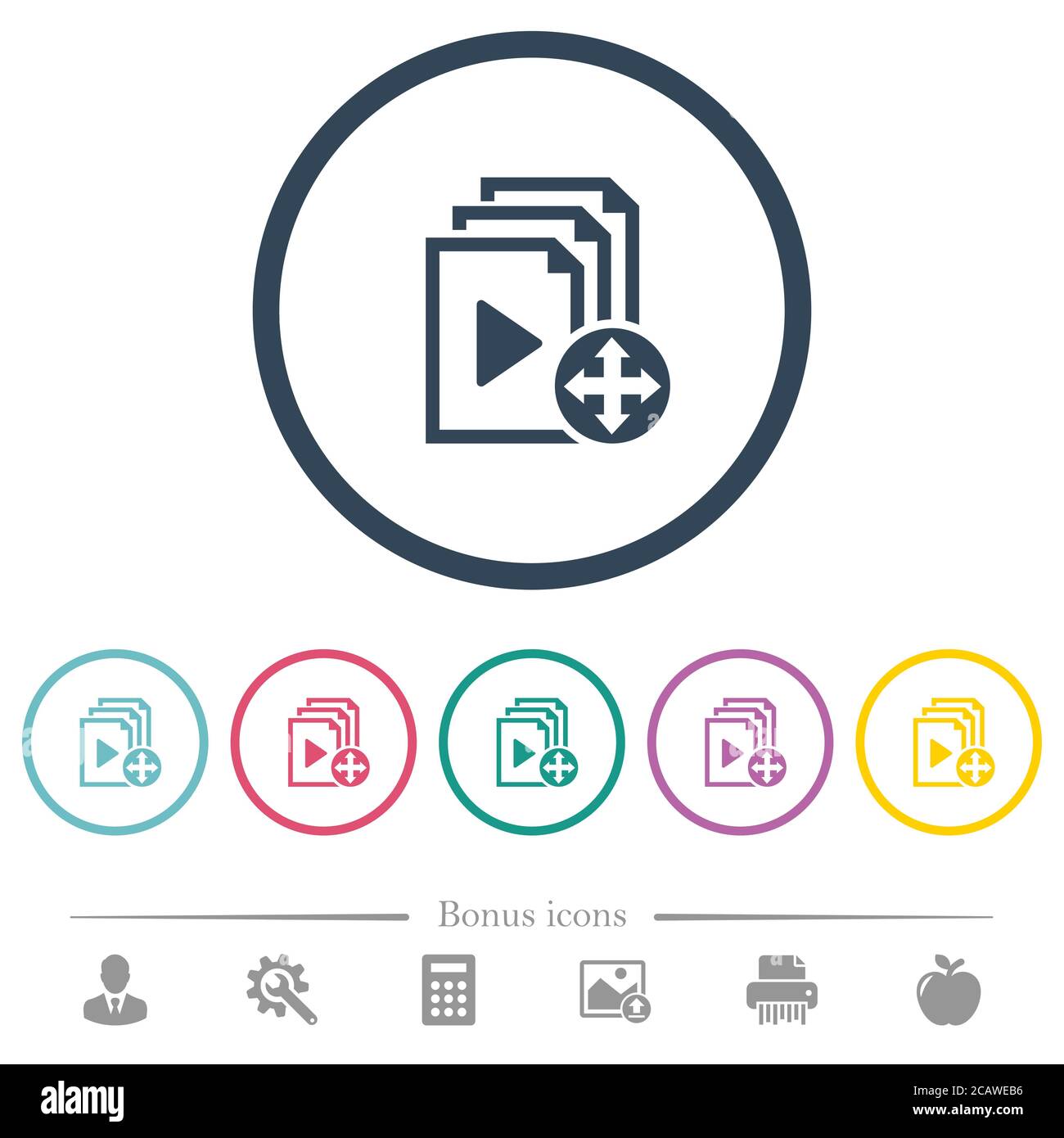 Move playlist item flat color icons in round outlines. 6 bonus icons ...