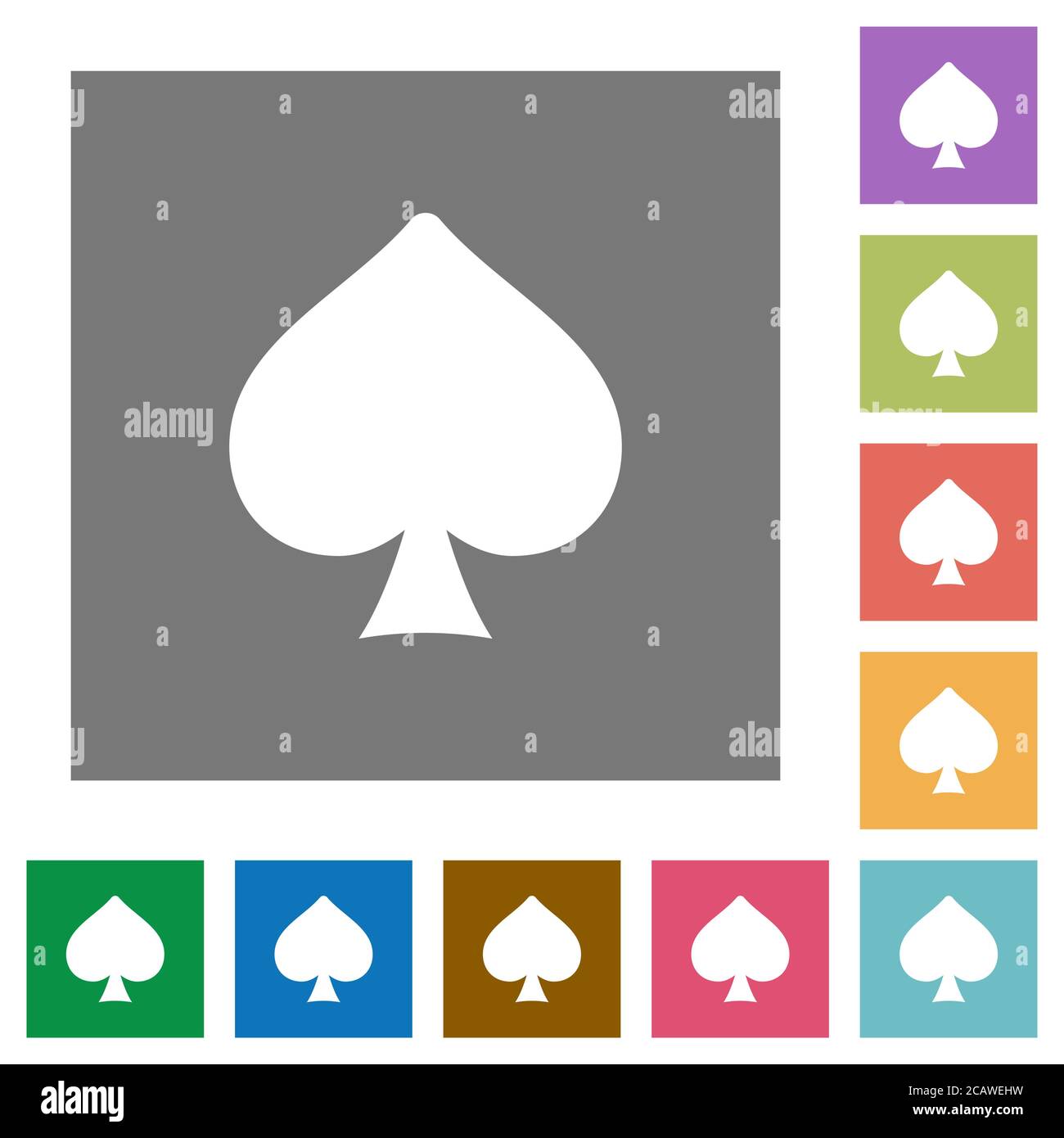 Spades card symbol flat icons on simple color square backgrounds Stock ...