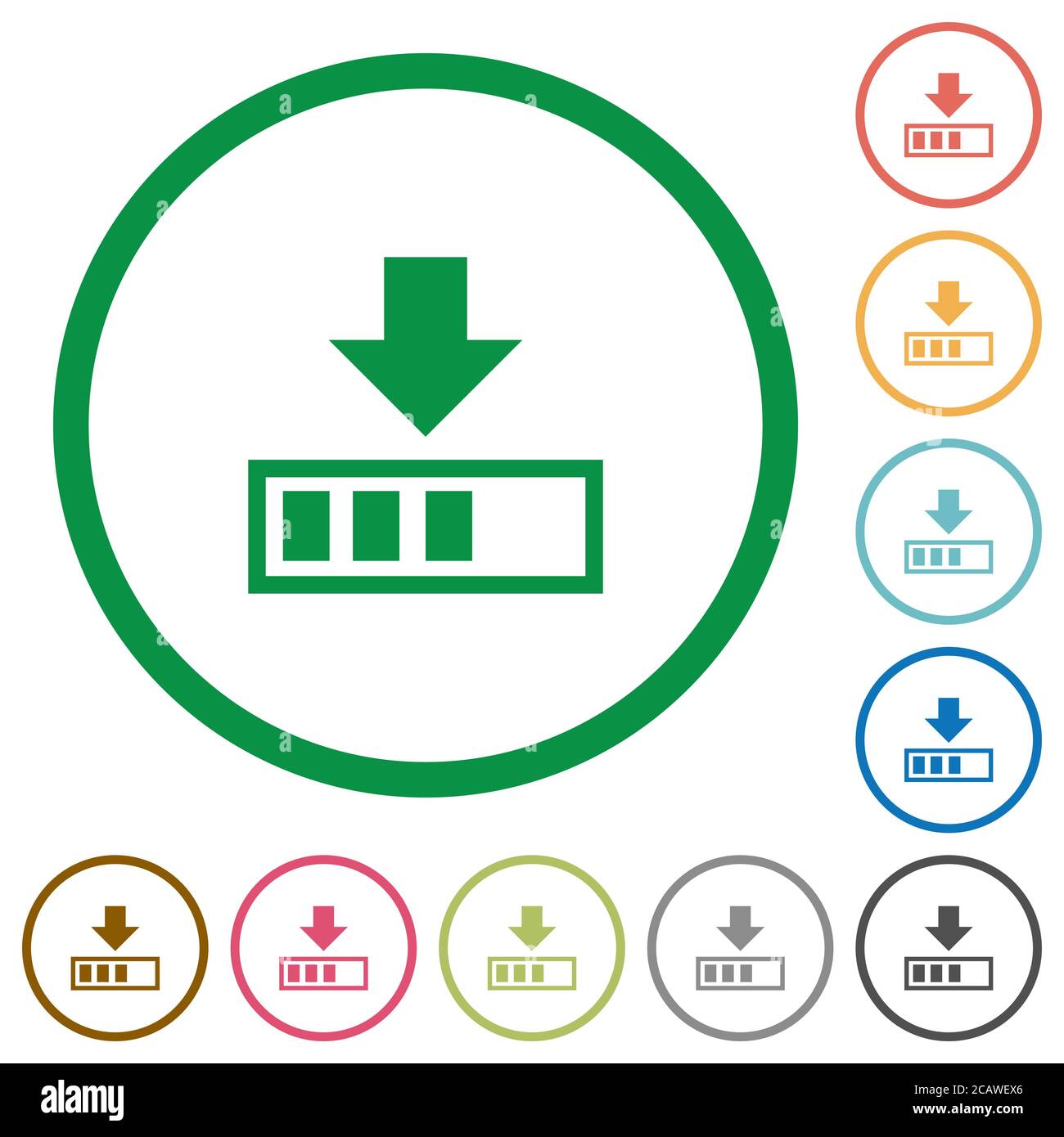 Download in progress flat color icons in round outlines on white ...