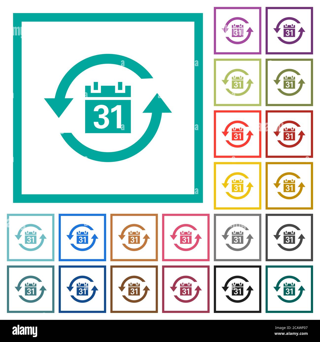 Monthly subscription flat color icons with quadrant frames on white ...